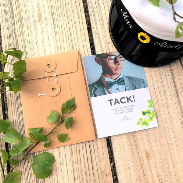 Student tackkort Björk vit - Bjud in med Elegans